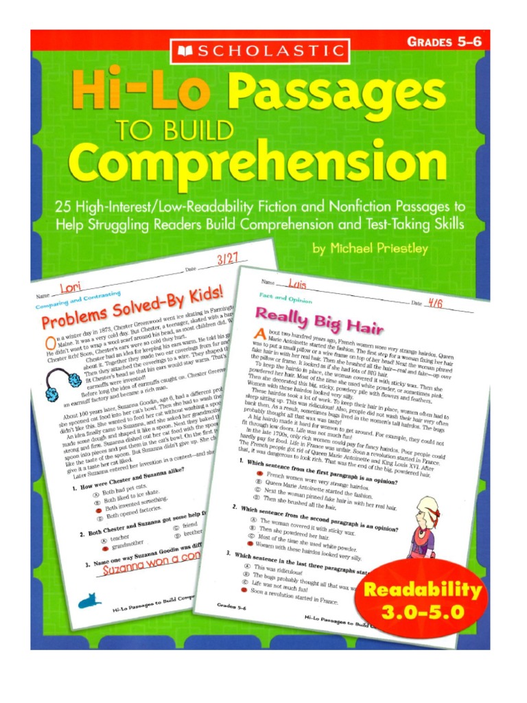 Hi-Lo Passages To Build Reading Comprehension Grades 5-6 by Michael ...