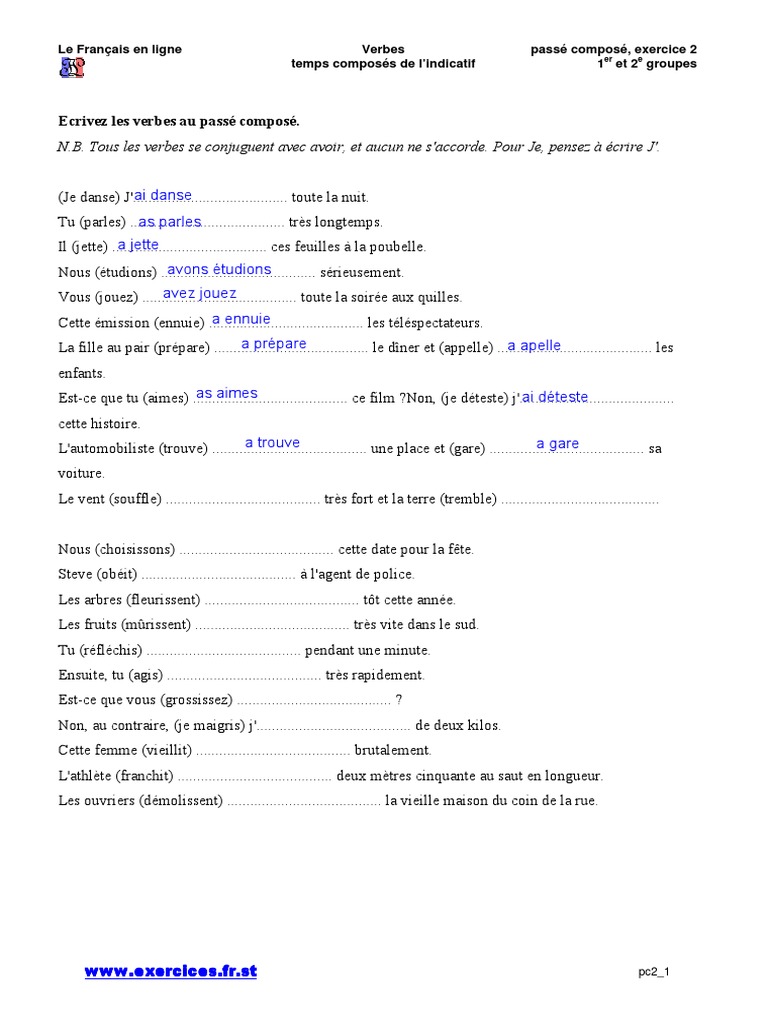 Exercices de passé composé à imprimer | PDF