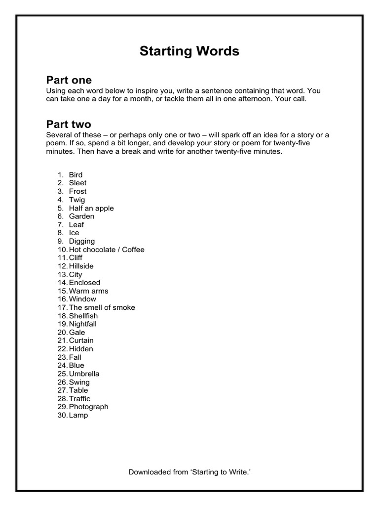 Starting Words: Part One | PDF
