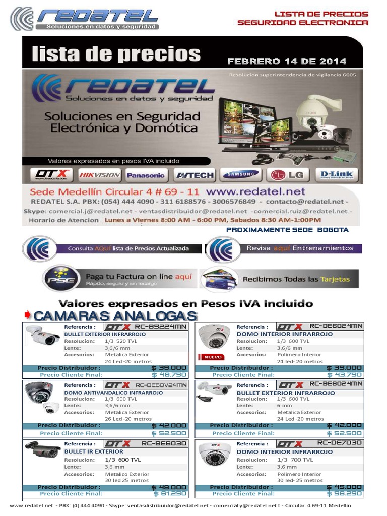 Precios Distribuidor Redatel Febrero 14 | PDF | Hdmi | Tecnología de información y comunicaciones