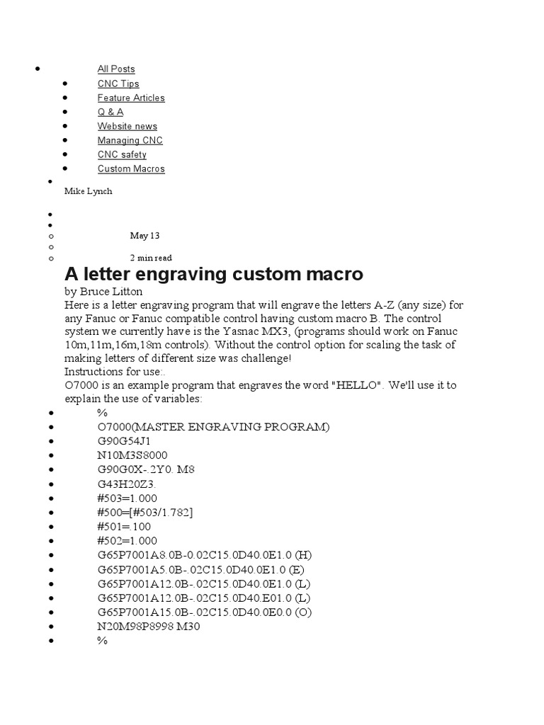A Letter Engraving Custom Macro | PDF | Industrial Processes | Tools