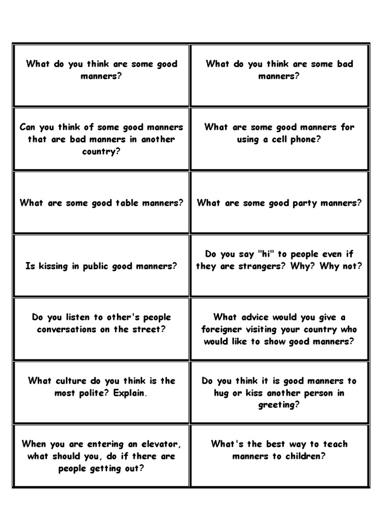 Bad Manners Cross Cultural Conversation Topics Dialogs Fun Activities ...
