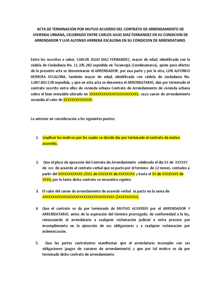 Acuerdo de Terminacion de Contrato | PDF | Alquiler | Gobierno