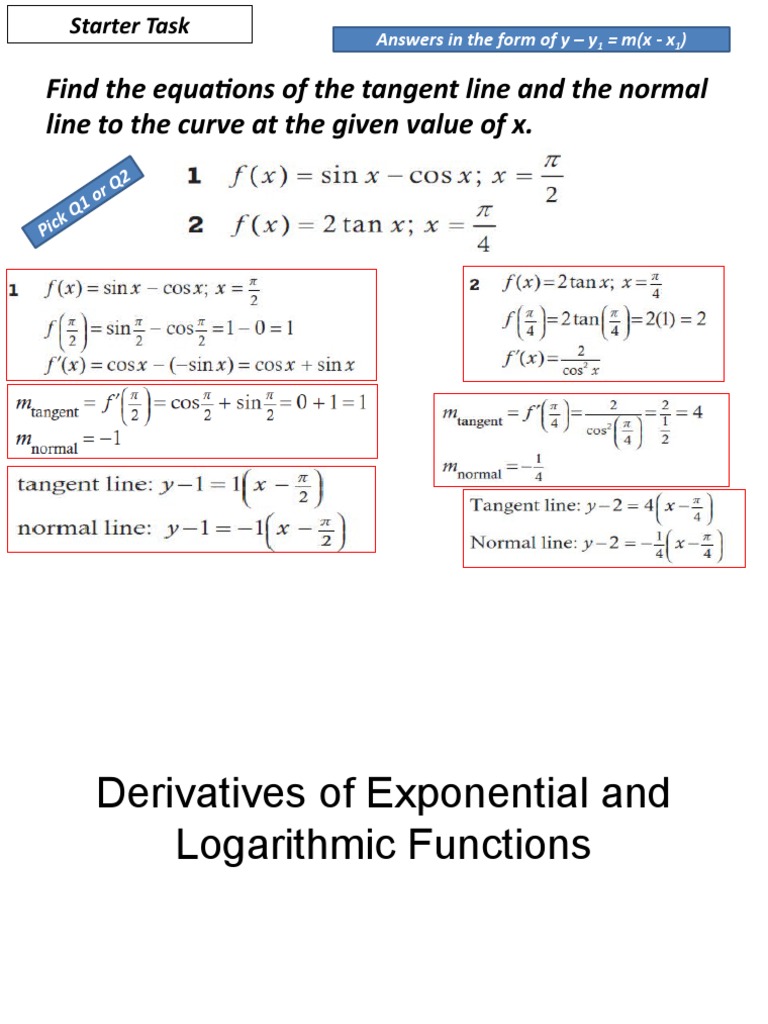Find The Equations of The Tangent Line and The Normal Line To The Curve ...