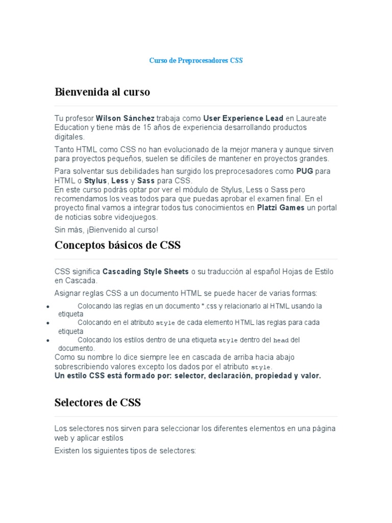 Curso de Preprocesadores CSS | PDF | Hojas de estilo en cascada | HTML