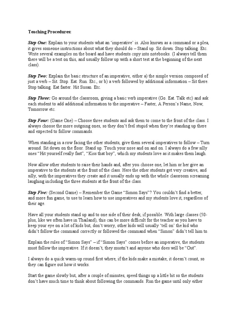 Imperative Lesson Plan | PDF | Lesson Plan | Classroom