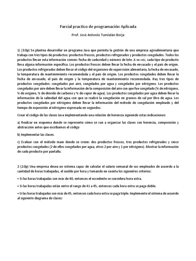 Parcial Segudo Corte 2020 II | PDF | Java (lenguaje de programación) | Agua