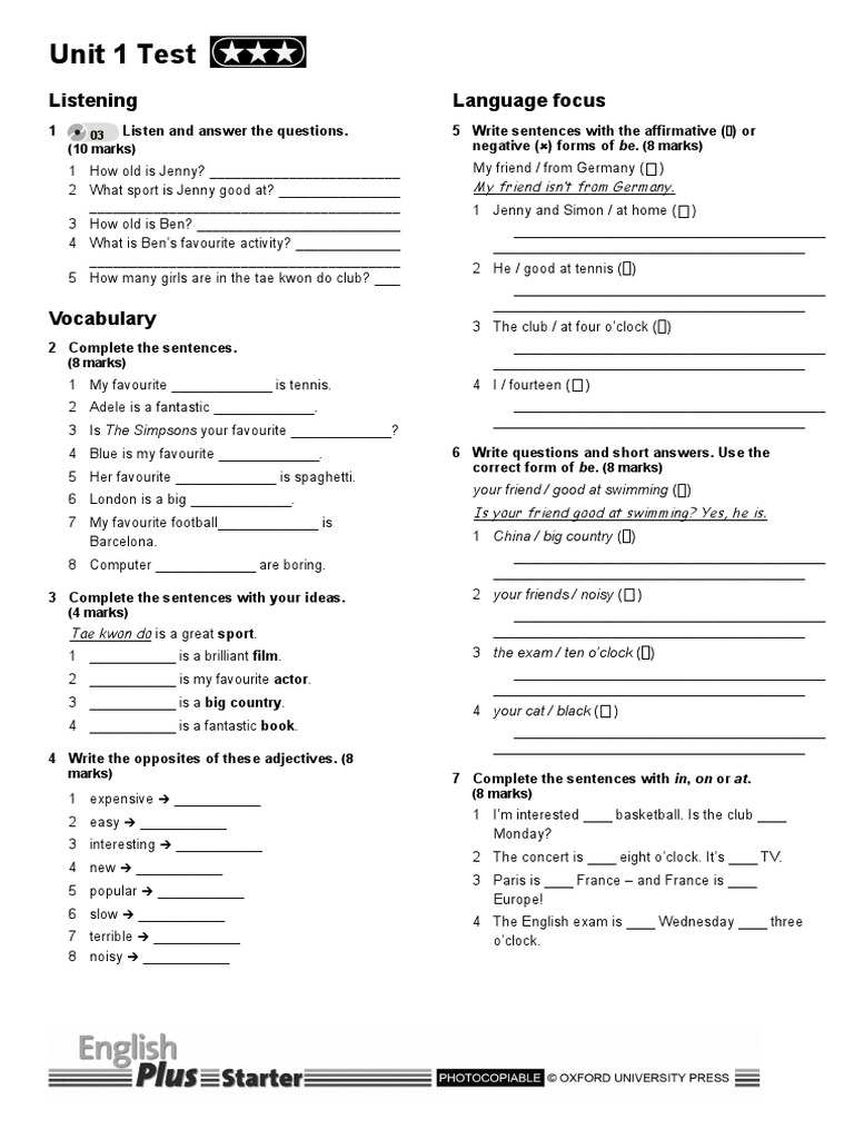 Unit - 1 - English Plus Starter | PDF