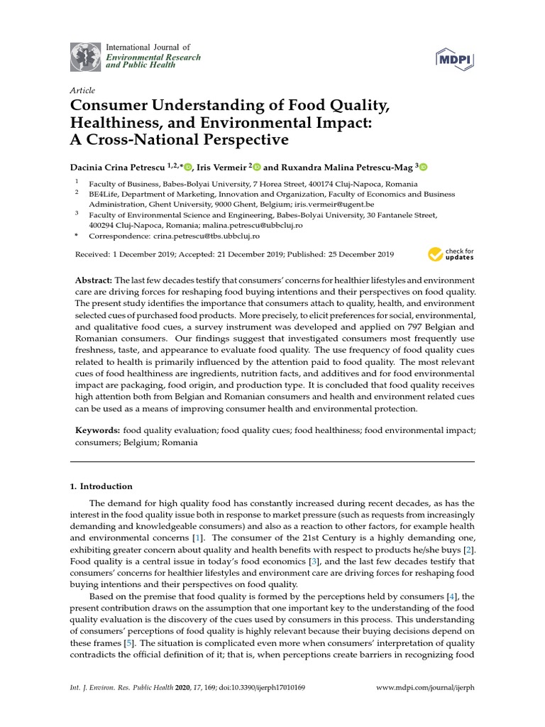 Consumer Understanding of Food Quality, Healthiness, and Environmental ...