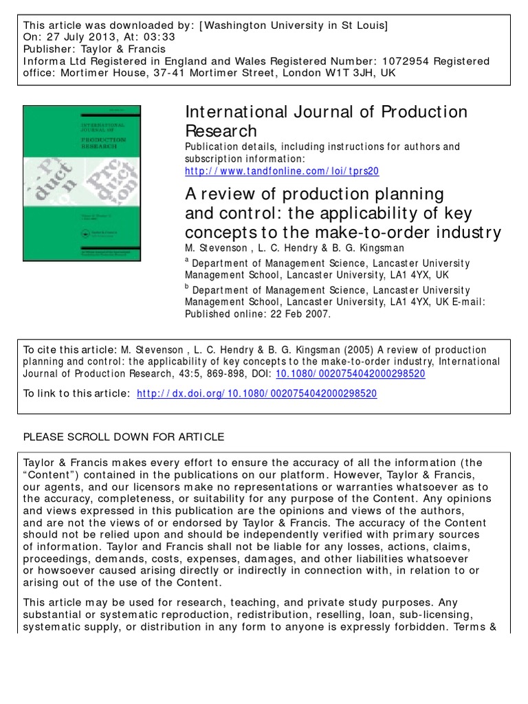 A Review of Production Planning and Control | PDF | Enterprise Resource ...