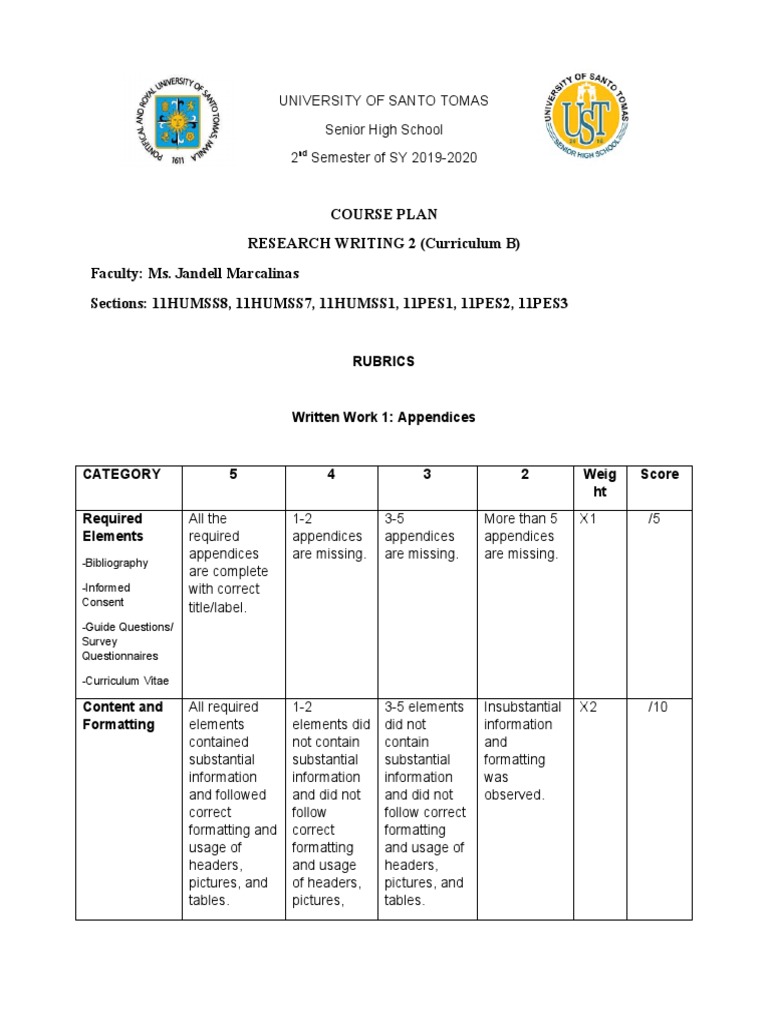 Course Plan RESEARCH WRITING 2 (Curriculum B) Faculty: Ms. Jandell ...