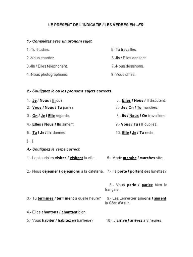 Exercices Present Verbes en ER (Ejercicios Realizados) | PDF | Nourritures