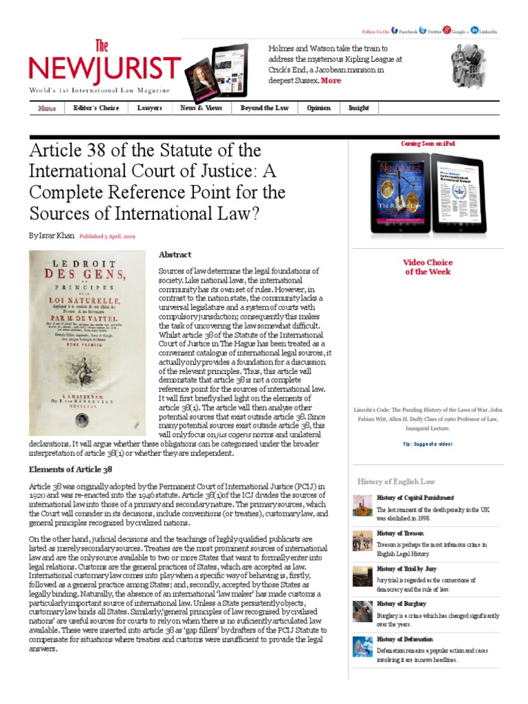 Article 38 ICJ Statute-Complete Reference Point For The Sources of ...