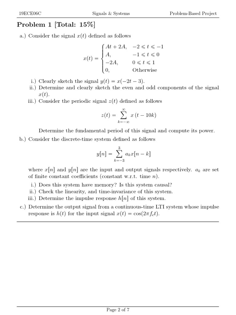 Problem 1 (Total: 15%) : 19ECE06C Signals & Systems Problem-Based Project | PDF ...