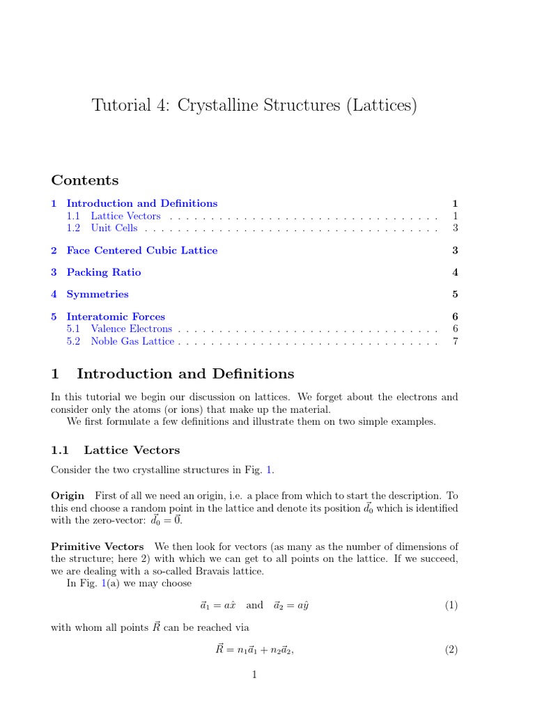 Tutorial 4: Crystalline Structures (Lattices) | PDF | Crystal Structure ...
