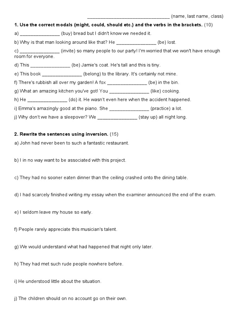 Use The Correct Modals (Might, Could, Should Etc.) and The Verbs in The ...