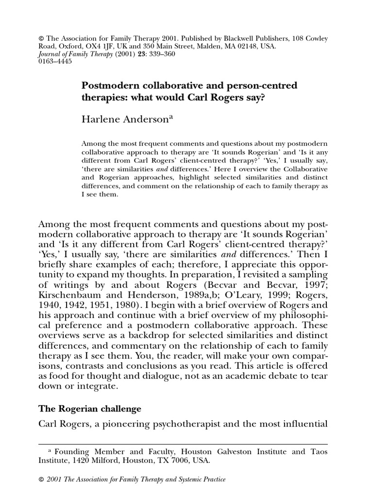 Harlene Anderson: Postmodern Collaborative and Person-Centred Therapies ...