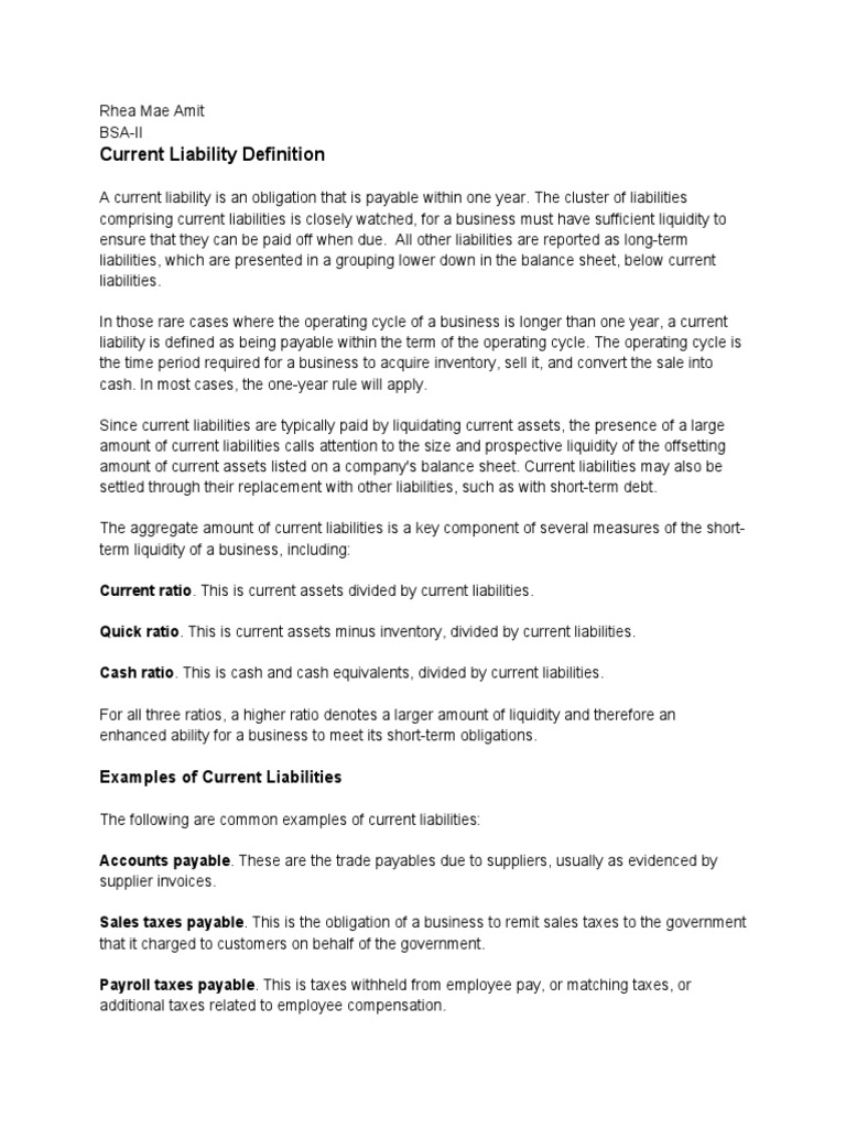 Current Liability Definition | PDF | Current Liability | Market Liquidity
