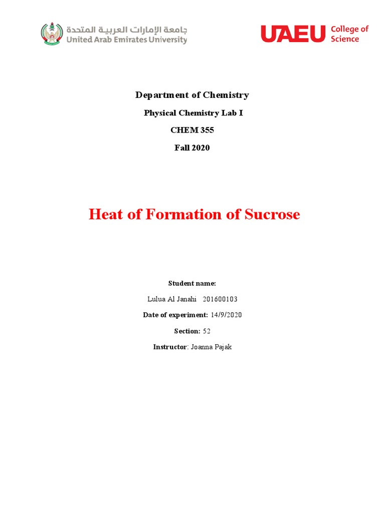 Heat of Formation of Sucrose | PDF | Heat | Physical Chemistry