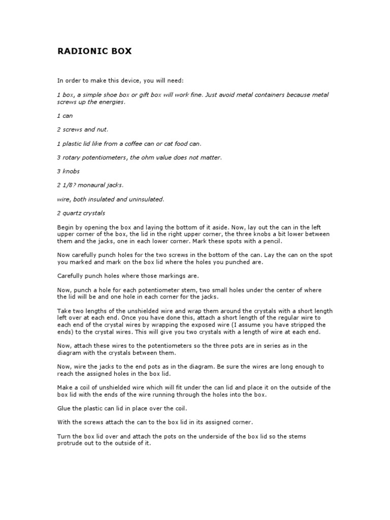 DIY Radionic Box Guide | PDF | Wire | Components