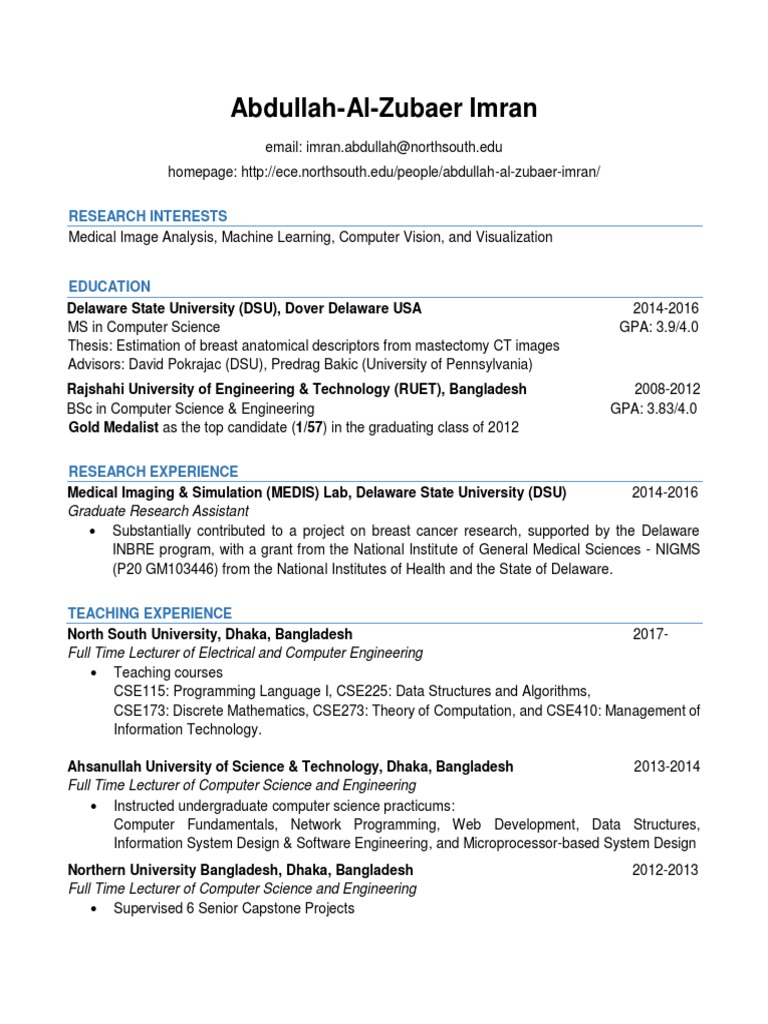 CV Abdullah-Al-Zubaer Imran | PDF | Computer Science | Machine Learning