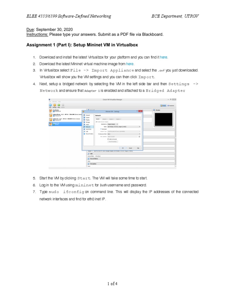 Assignment 1 (Part I) : Setup Mininet VM in Virtualbox | PDF | Virtual Machine | Network Topology