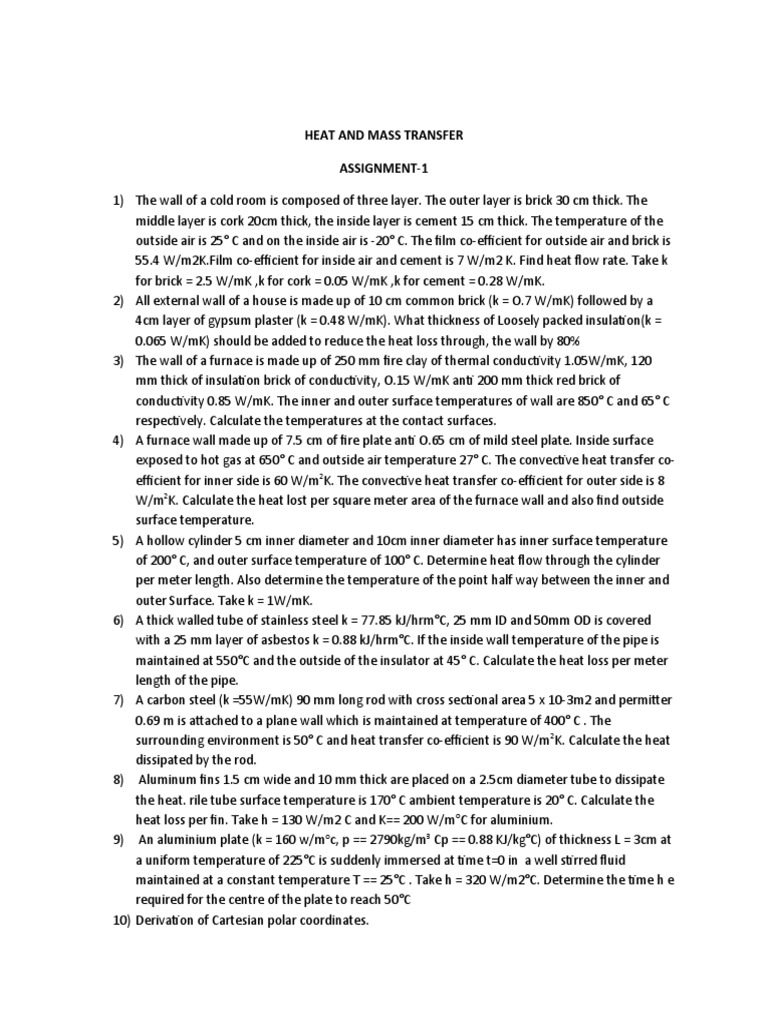 Heat and Mass Transfer Assignment-1 | PDF | Heat Transfer | Brick