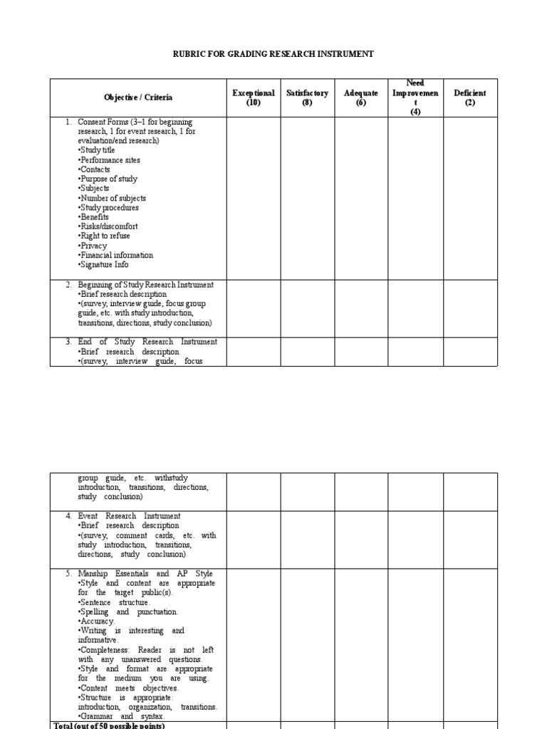 Rubric For Grading Research Instrument | PDF