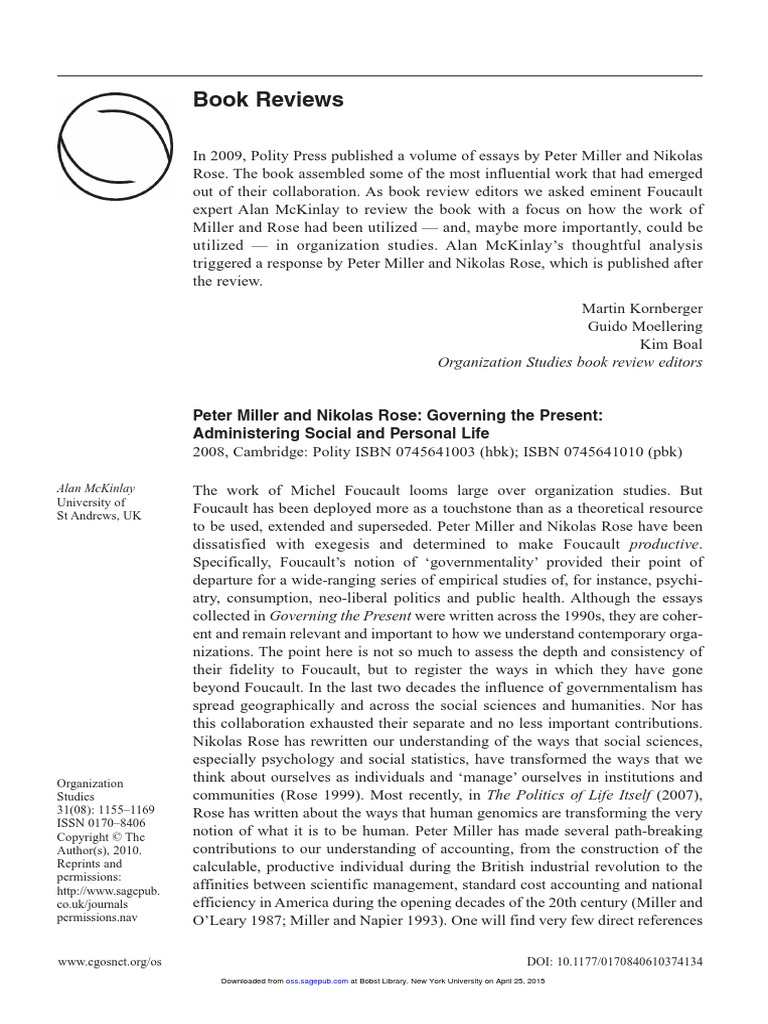 Peter Miller and Nikolas Rose: Governing The Present | PDF | Discourse ...