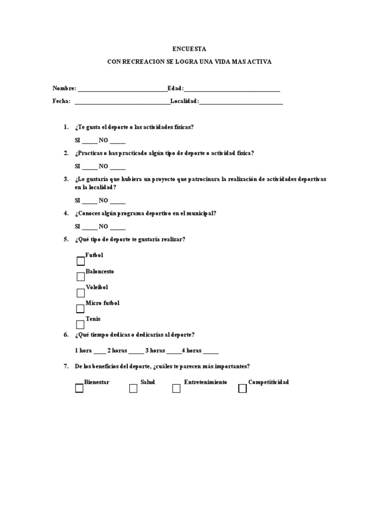 ENCUESTA Proyecto de Deportes | PDF