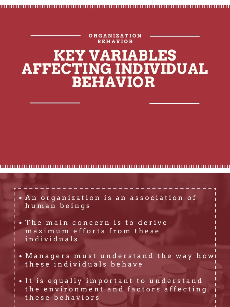KEY FACTORS INFLUENCING INDIVIDUAL BEHAVIOR | PDF | Behavior | Value ...