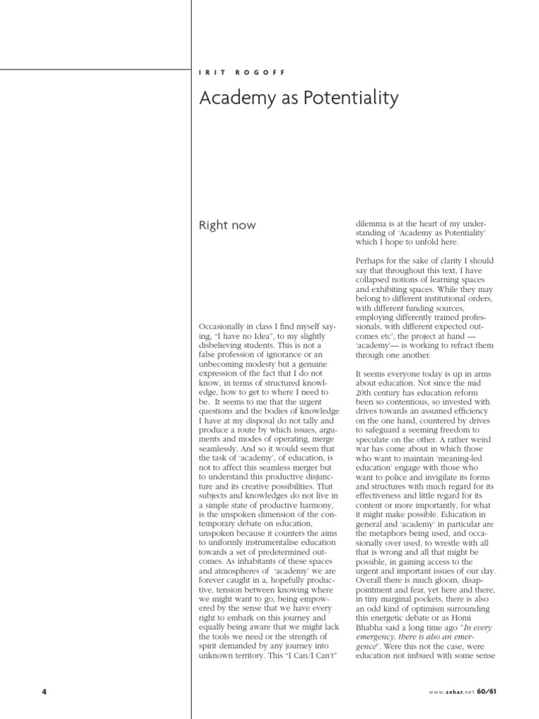Academy As Potentiality: Right Now | PDF | Cognition | Philosophical ...