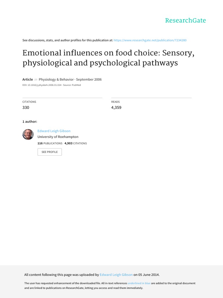 Emotional Influences On Food Choice Sens | PDF | Tryptophan | Mood ...