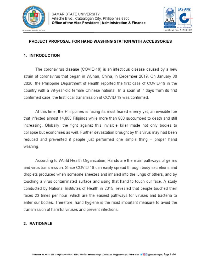 Project Proposal For Hand Washing Area | PDF | Hand Washing ...