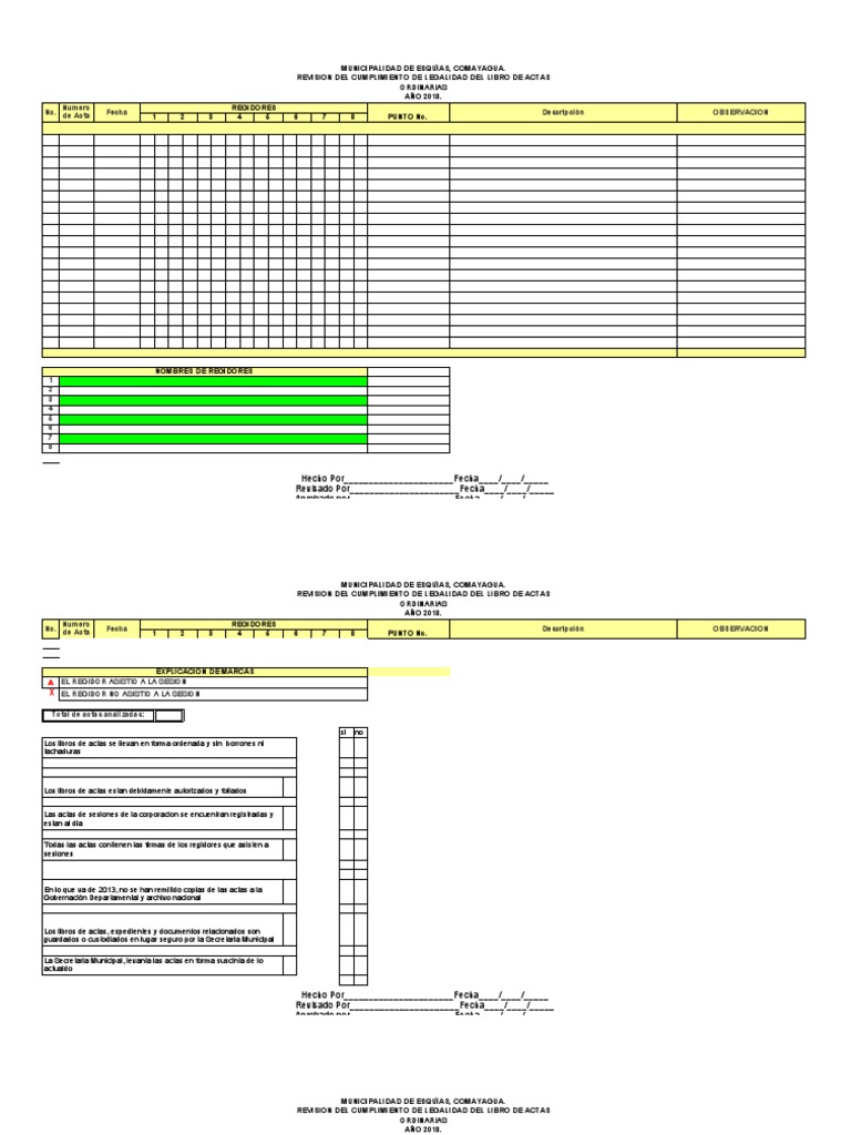 Formato Cumplimiento de Legalidad Libro de Actas | PDF | Microsoft Excel | Microsoft