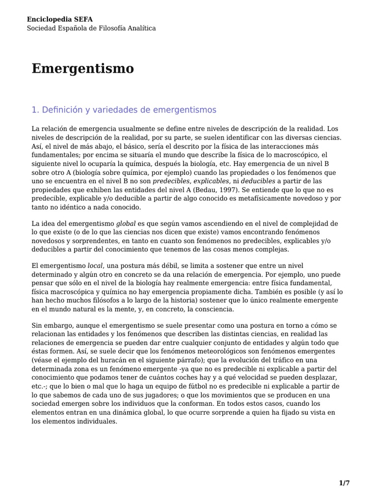 Definiciones de Emergentismo | PDF | Aparición | Metafísica de la mente