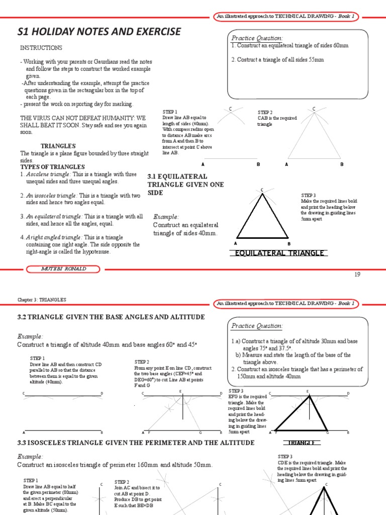 S.1 Technical Drawing Holiday Notes and Exercise | PDF | Triangle | Angle