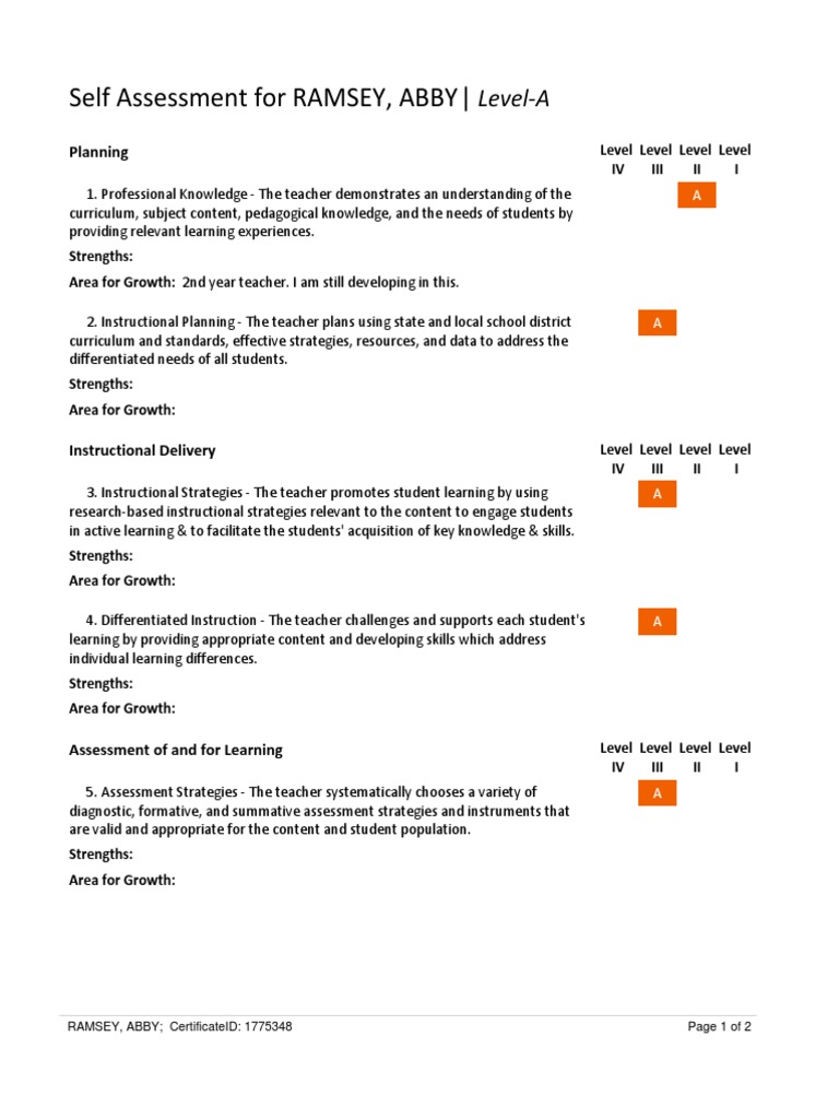 Self Assessment Reflection | PDF | Educational Assessment | Teachers