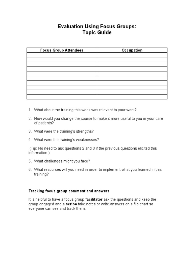 Evaluation Using Focus Groups | PDF
