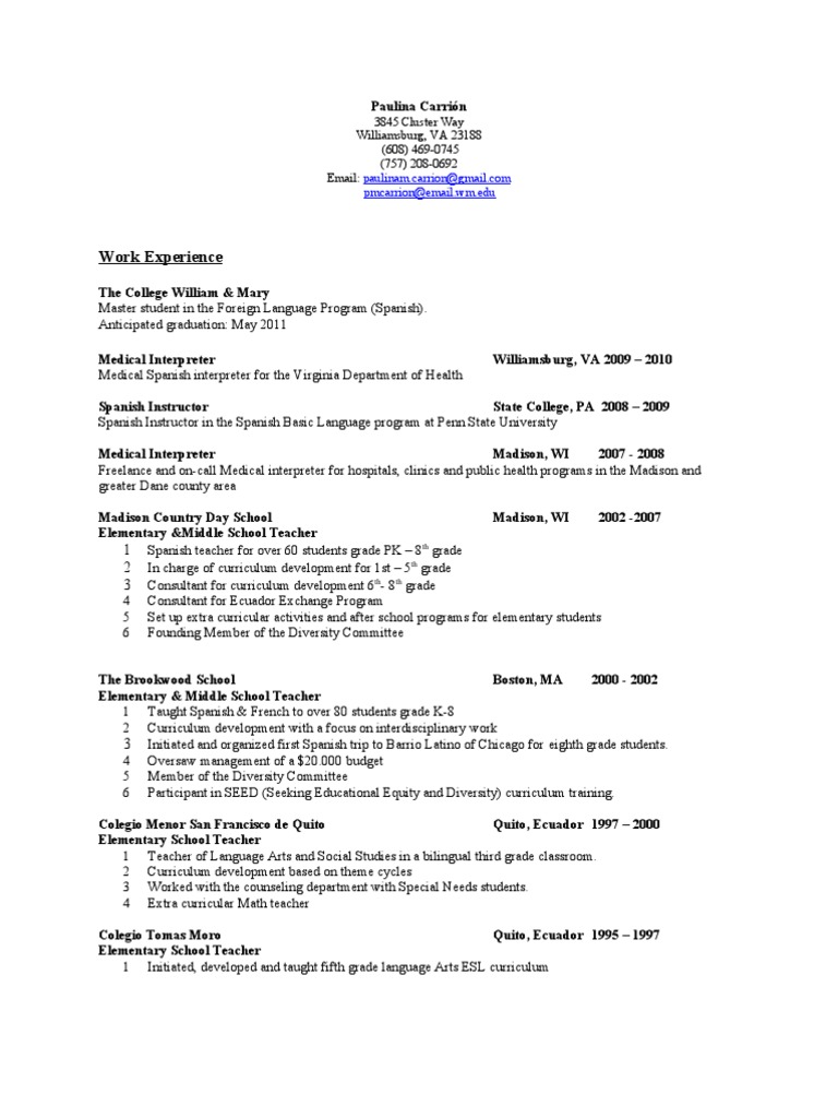 Paulina Carrion - Resume | PDF | Ecuador | Curriculum