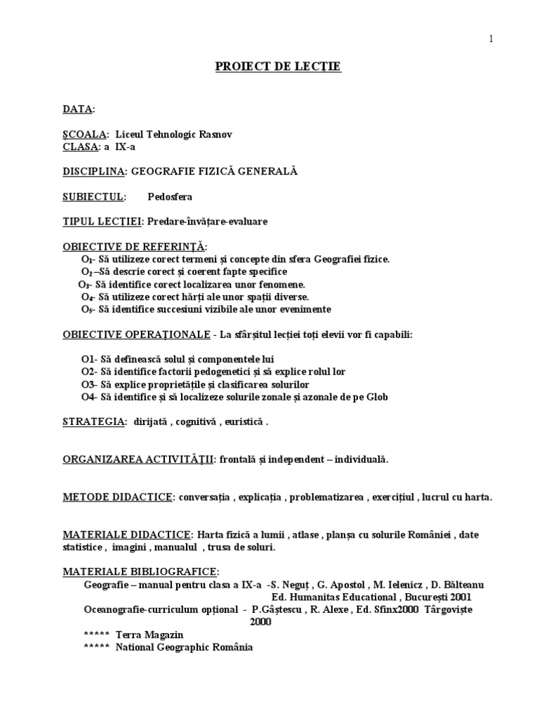 IX - PEDOSFERA Plan Lectie | PDF