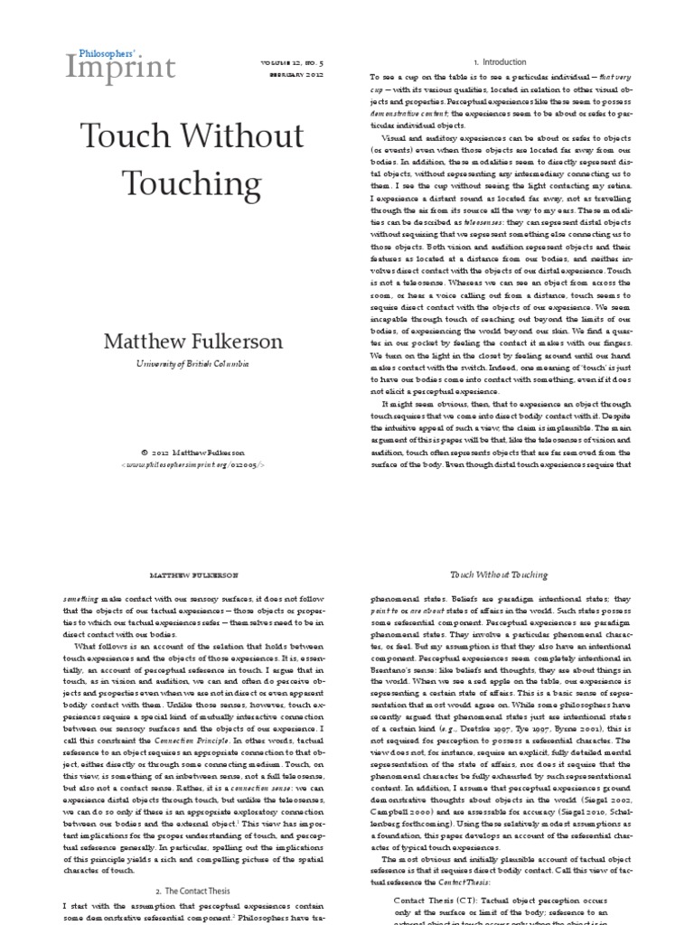 Touch Without Touching: Imprint | Download Free PDF | Somatosensory ...