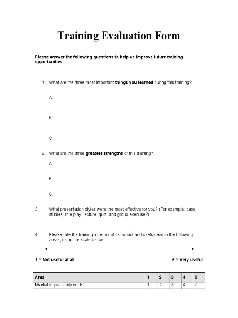 Training Evaluation Form | PDF