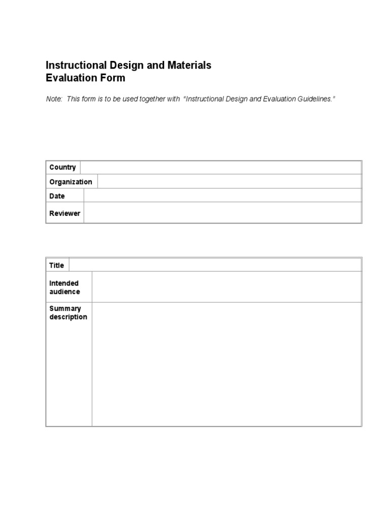 Instructional Design and Materials Evaluation Form | PDF ...