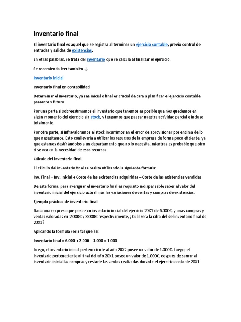 Cálculo del Inventario Final en Contabilidad | PDF | Negocios ...