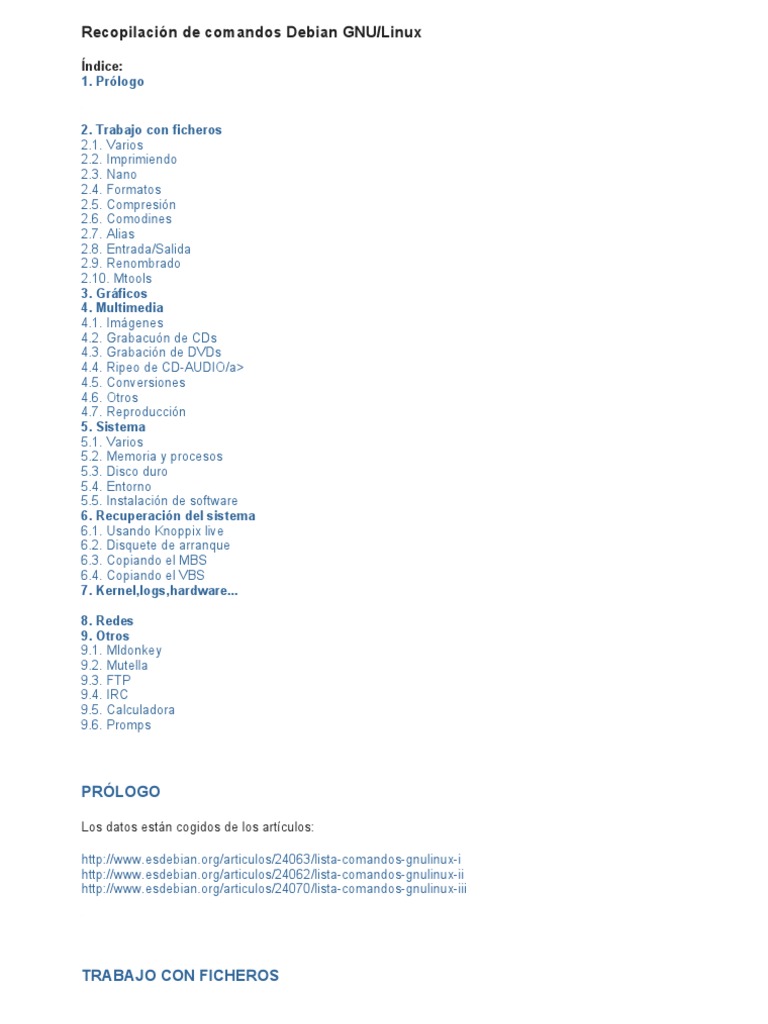 Recopilación de Comandos Debian GNU | PDF | Archivo de computadora | Interfaz de línea de comando