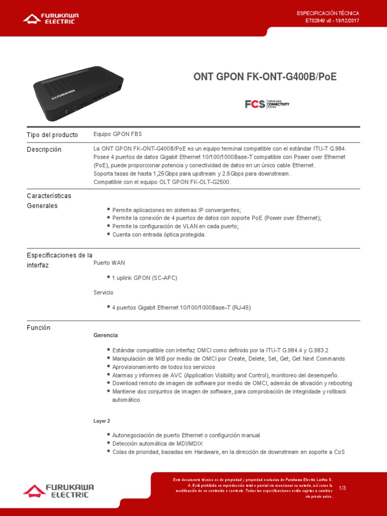 Ont g400b Poe | PDF | Estándares de telecomunicaciones ...