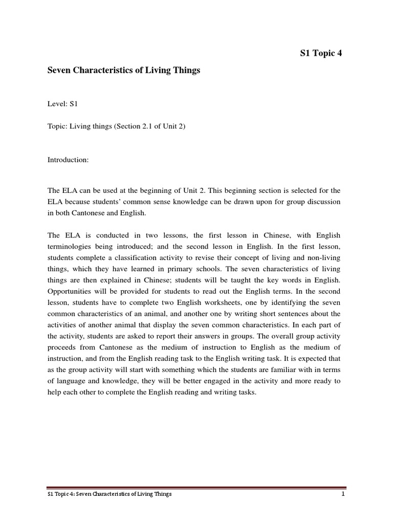 Characteristics of Living Things Worksheet Answers Key PDF | PDF ...