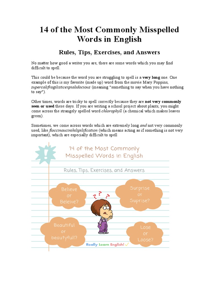 14 of The Most Commonly Misspelled Words in English: Rules, Tips ...
