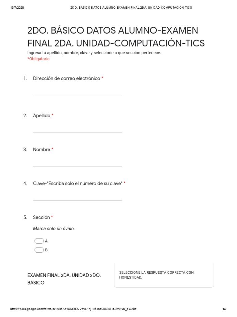 Examen Computación 2do Básico TICS | PDF | Circuito integrado | Equipo de oficina